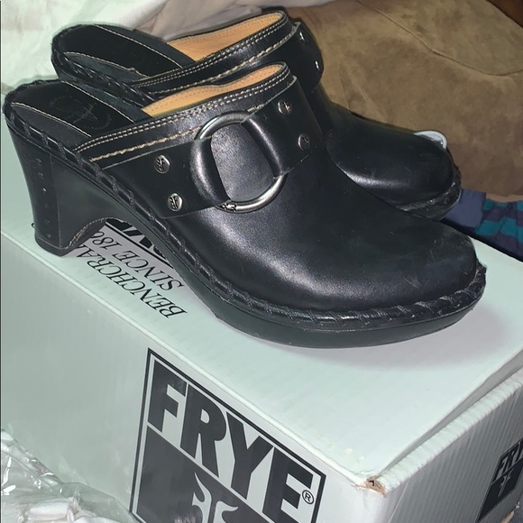 Frye | Shoes | Frye Black Mule Clog Boots Leather 7m Slip On Backless ...